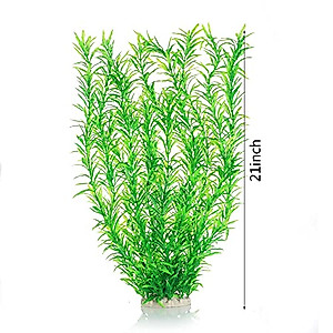 JIHAQUA Aquarium Decor Plastic Plants Extra Large 21 Inches Artificial Fish Tank Plants Tall Fish Tank Decorations (Green 2pcs)
