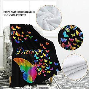 Jekeno Colorful Butterfly Blanket Comfort Warm Soft Throw Black Blanket Cozy for Bedroom Couch Sofa 50"x60"