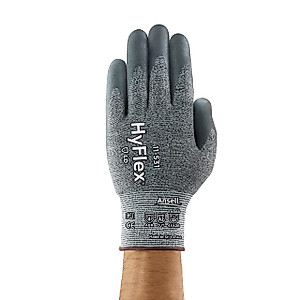 Ansell HYFLEX 11-531 Cut-Resistant Nylon Spandex Industrial Gloves w/Foam Nitrile Palm for Fabrication, Automotive - Medium (8), Grey (144 Pairs)