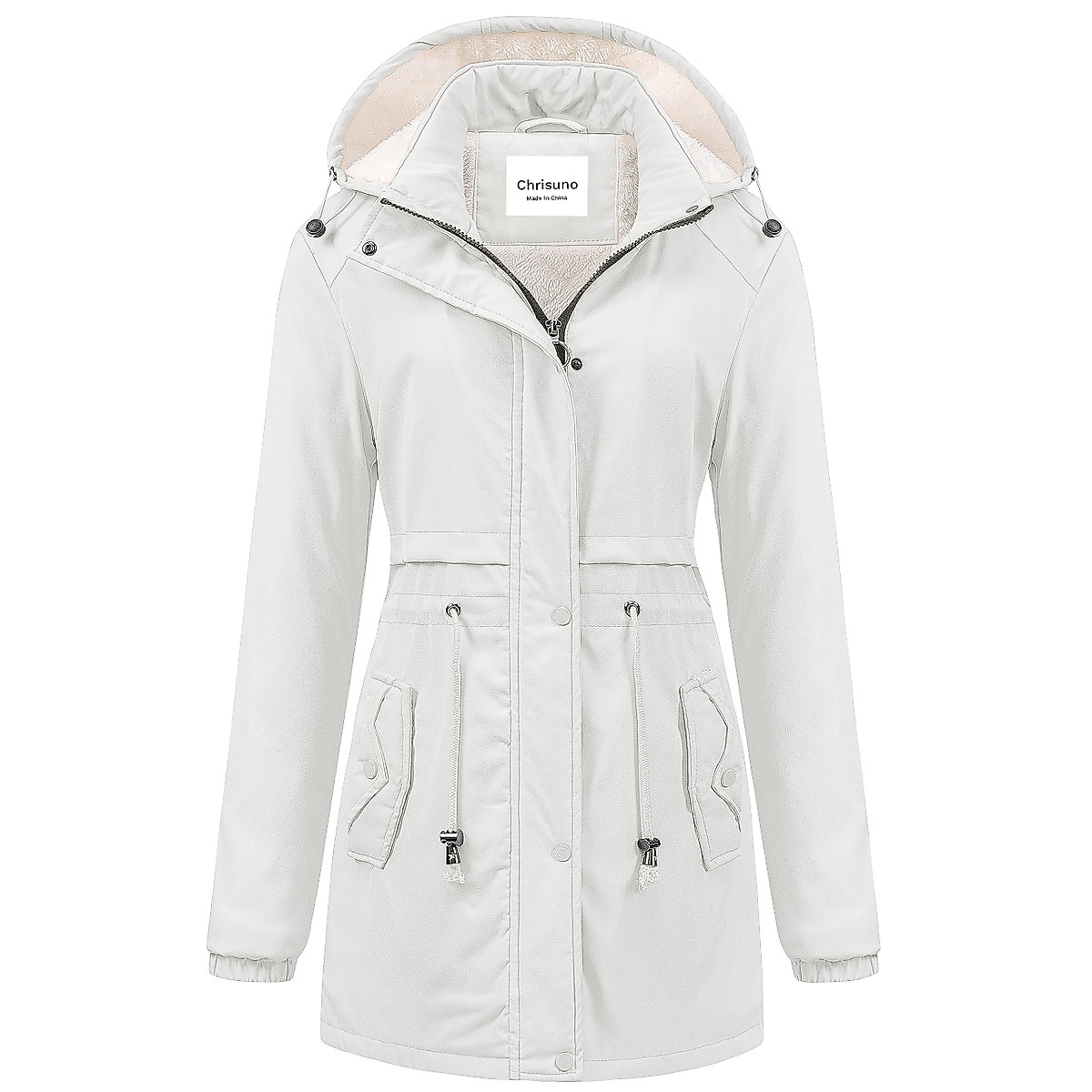 Chrisuno Women's Long Bubble Coat Faux Fur Padded Winter Parka Puffy Warm Jacket With Detachable Hood White M