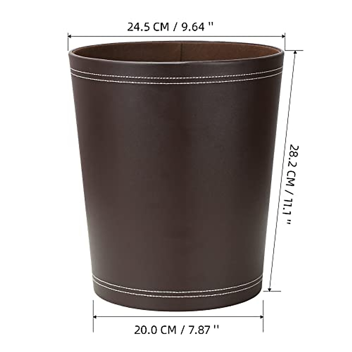 KINGFOM Classic Pu Leather Trash Can Wastebasket, Garbage Container Can for Bathrooms, Powder Rooms, Kitchens, Home, Office and and High Class Hotel Round Brown
