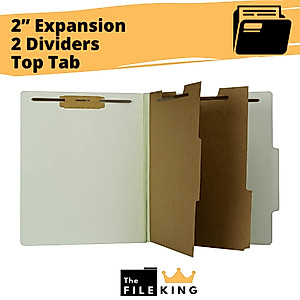 The File King Classification Folders 2 Dividers Letter Size - Light Green, 10 Pack | Pressboard Classification Folder | 2-Inch Expansion | Made in USA | Medical File Folders with Dividers and Prongs