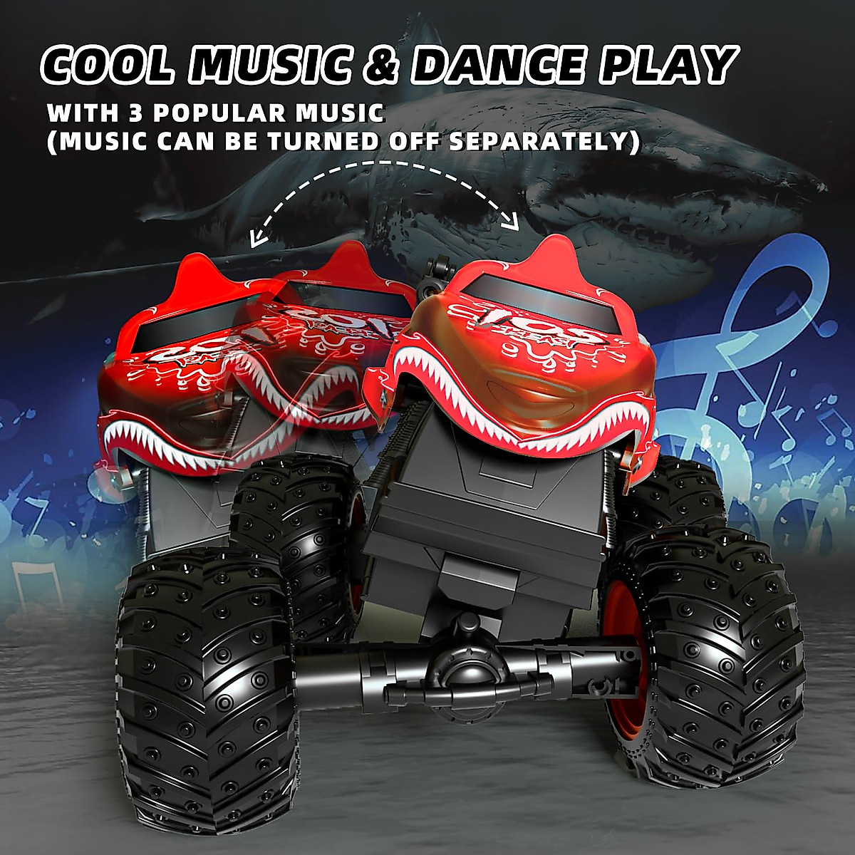 Remote Control Monster Truck Toys, 1:20 Scale RC Shark Monster Trucks with Light & Music, 2.4Ghz Remote Control Car Boys 4-7 & 8-12, Remote Control Truck with 360° Spin Walk Upright & Drift