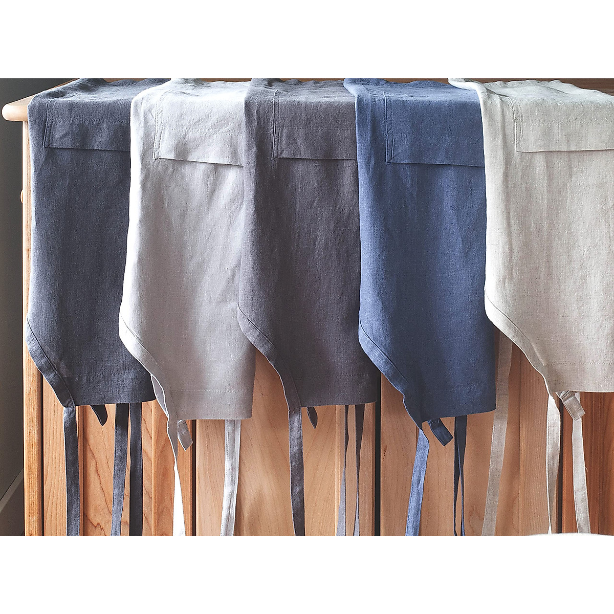 LK PureLife Stonewashed 100% French Linen Apron-Adjustable with Pockets for Women Men-Natural Linen