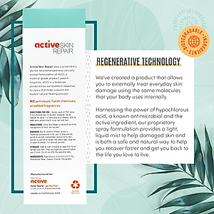 Active Skin Repair First Aid Healing Skin Spray - Natural & Non-Toxic with Hypochlorus Acid for Minor Cuts, Wounds, Scrapes, Rashes, Sunburns, & More, HSA/FSA Eligible, 3 oz