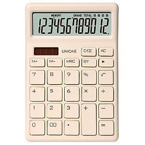 UNIONE Desktop Beige Calculator with a Bright LCD, Dual Power Handheld Desktop. Color. Business, Office, High School, 4×6 inch