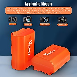Vemico NP-FZ100 Battery Charger Set Z-Series 2 X 2280mAh Replacement Batteries with LCD Type-C Charger for Alpha A6600/A7III/A7R III/FX3/A1/A7 RIII/A7S III/A7C/A9/A9S/A9R/A7IV/A7R4 etc.