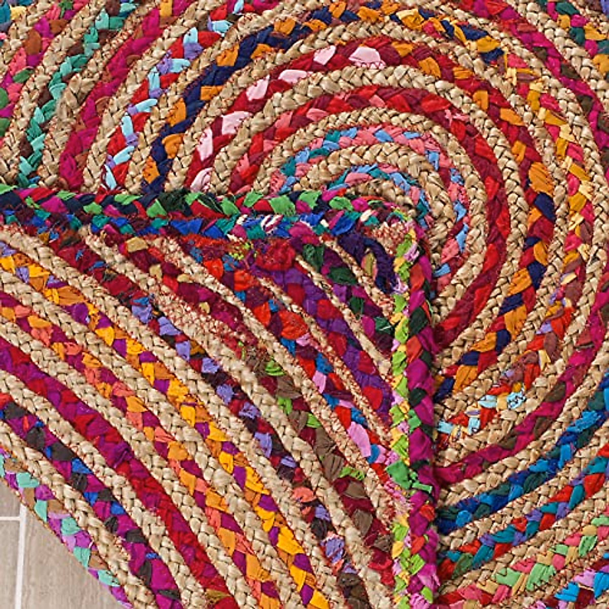 SAFAVIEH Cape Cod Collection Runner Rug - 2'3" x 8', Red & Multi, Handmade Boho Braided Circles Jute & Cotton, Ideal for High Traffic Areas in Living Room, Bedroom (CAP203A)