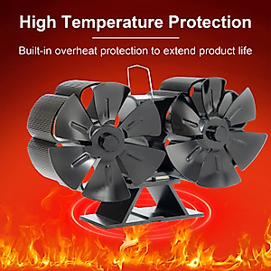 BestYiJo Fireplace Fan, (12 Blades) Wood Stove Fan Heat Powered Thermoelectric Fan,Heat Powered Fireplace Fan, 12 leaves Dual Head Stove Fan, Thermal power Wood Stove Fan for Wood Log Burner Stove