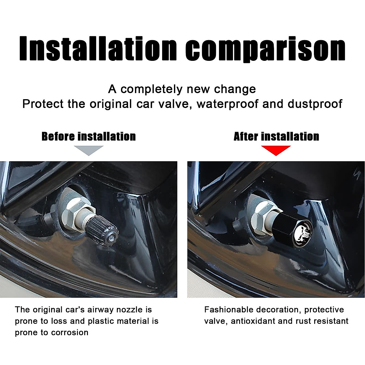 Fogfar 4 Pack Car Valve Stem Caps, Skull Tire Air Valve Caps for Car, Universal Tire Wheel Rim Dust Covers (Black & White)