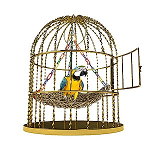 MUYG Bird Swing Toys, Birds Edible Seagrass Swing Hammock Mat Parrot Lounger with Toys Handmade Woven Hanging Hammock for Lovebird Cockatiel Canary Parakeets Finch Budgie(2 Pcs)