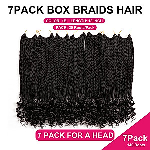 7 Packs 18 Inch Bohemian Goddess Box Braids Crochet Hair for Black Women (18 Inch, 1B#)