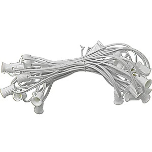 EST. LEE DISPLAY L D 1902 Outdoor Patio String Light Cords with Male & Female Plugs Green & White Wire 12in Spacing Sockets, 25FT Length (White, C7 - E12)