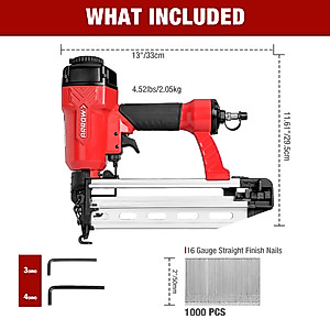 Arrow Pneumatic 16 Gauge Finish Nailer with 1000 Pcs Nails, 16 GA Professional Straight Nail Gun Kit, Oil-free Design, Depth Adjustable, Dryfire-lockout, Fits 1-1/4-Inch to 2-1/2-Inch Finish Nails