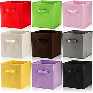 Pumtus 9 Pack Cube Storage Bins, 11 Inch Collapsible Fabric Storage Baskets, Multi Colored Storage Cubes with Handles, Foldable Cube Drawer for Home, Closet, Shelves, Toys Organization