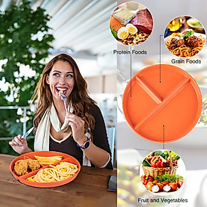 9-Inch Wheat Portion Control Plate, 5-Piece Unbreakable Plastic Adult Portioning Plate, Dishwasher Safe/Reusable, 3 Sections Of Round Kids Separate Plates For Healthy Eating And Weight Loss (Beige)