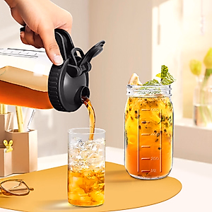 Mason Jar Pitcher, 32 OZ Glass Pitcher with Lid Double Leak-proof with Handle Water Jug Wide Mouth Breast Milk Pitcher Fridge Container for Water, Juice, Iced Coffee, Tea, Juice - Black