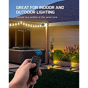 DEWENWILS Wireless Remote Control Outdoor Outlet with 2 Remotes, Electrical Plug in Light Switch Weatherproof,15 AMP Heavy Duty, 100 FT Range, for Lights Lamp Fans, ETL Listed