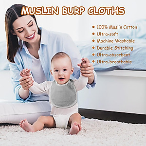 Aolso 8PCS Muslin Baby Drooling Bibs, Baby Bibs for Infants Girls & Boys, Baby Bandana Drool Bibs Cotton, Waterproof Cotton Baby Bibs, 6 Absorbent Layers Muslin Bibs for Drooling and Teething