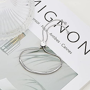 Silver Adjustable Slider Bracelets for Women Dainty Bar Friendship Bangle Bracelet Simple Fashion Jewelry, White Gold