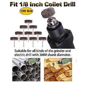 Rocaris 10 Pack Flap Wheel, 120 Grit for Rotary Tools，1/8 inch Shank (32X10X3)