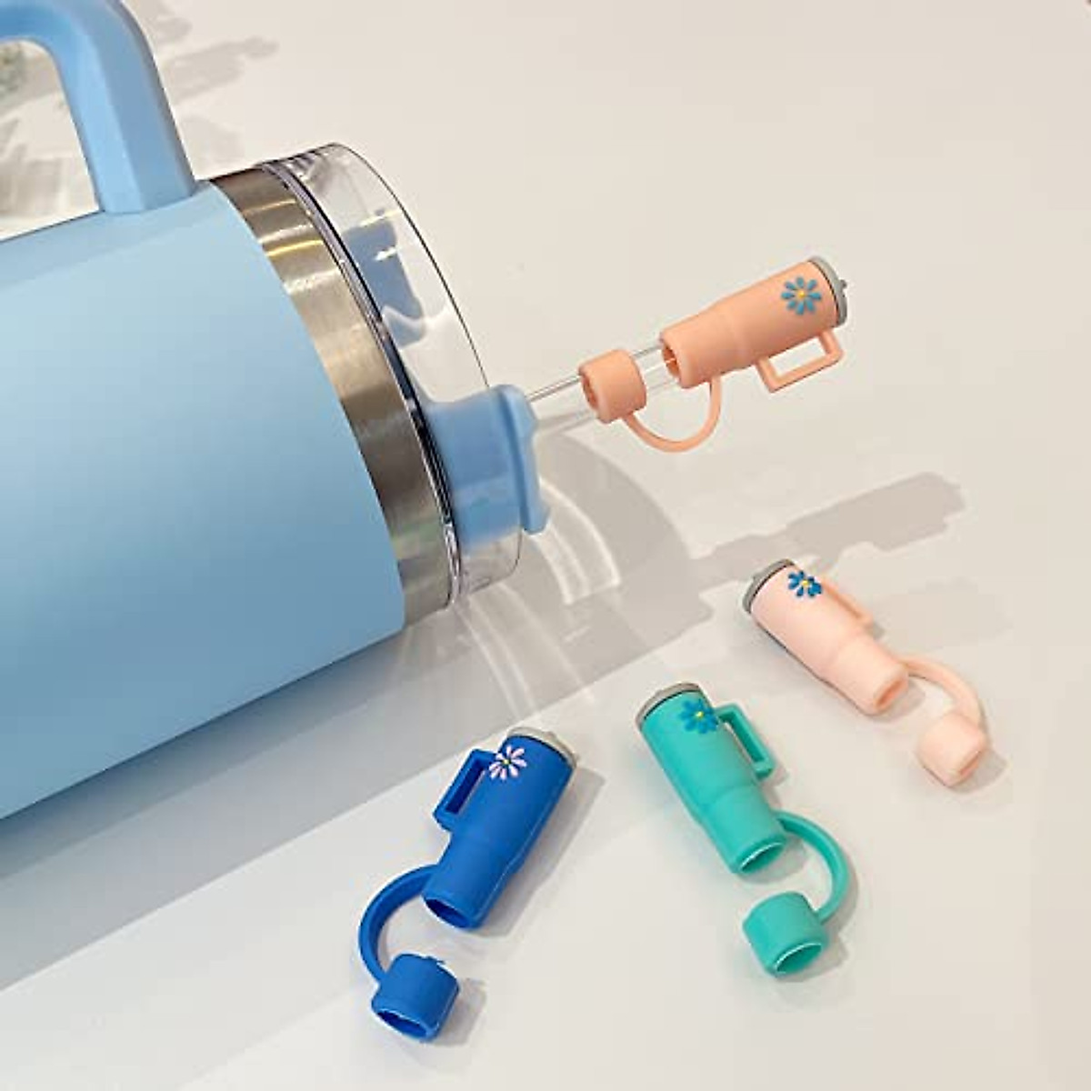 Straw Covers Cap for Stanley Cup, 4Pcs Silicone Straw Topper Compatible with Stanley 40&30 Oz Tumbler with Handle, Straw Covers for Reusable Straws, Straw Tip Covers for Stanley Cups Accessories