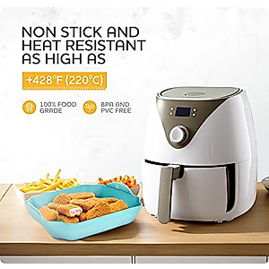 Silicone Air Fryer Liners Set OF 2, Air Fryer Silicone Liners for 3-5QT Air Fryer Tray Baking Oven, 7.5” Reusable Square Air Fryer Liners with Handles & Holes, Air Fryer Inserts, Air Fryer Accessories