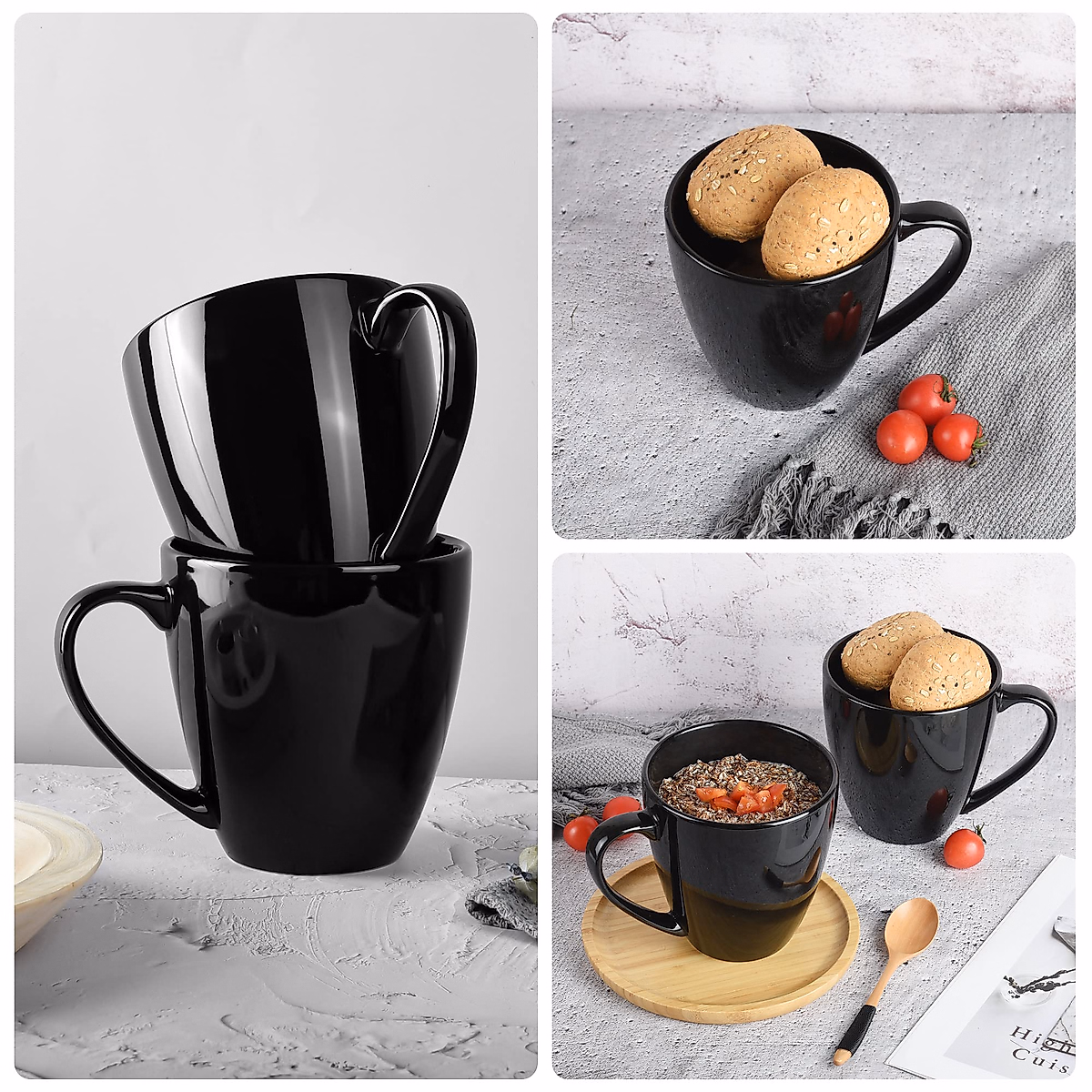 CAILIDE 39oz Large Coffee Mug Ceramic Tea Cup for Office and Home Big Capacity with Handle also for Soup, Cereal and Salad(black
