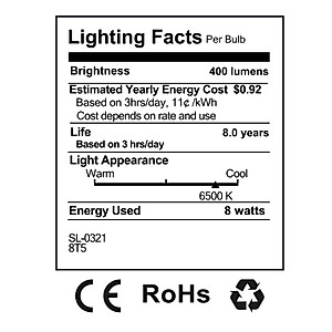 Sterl Lighting - Pack of 8 T5 Counter Lighting 11.33 inch Straight Fluorescent Tube Light Bulbs - 8 Watts - 110/130 Volts - G5 Base - 6500 Kelvin Supra Life Daylight - 400 Lumens