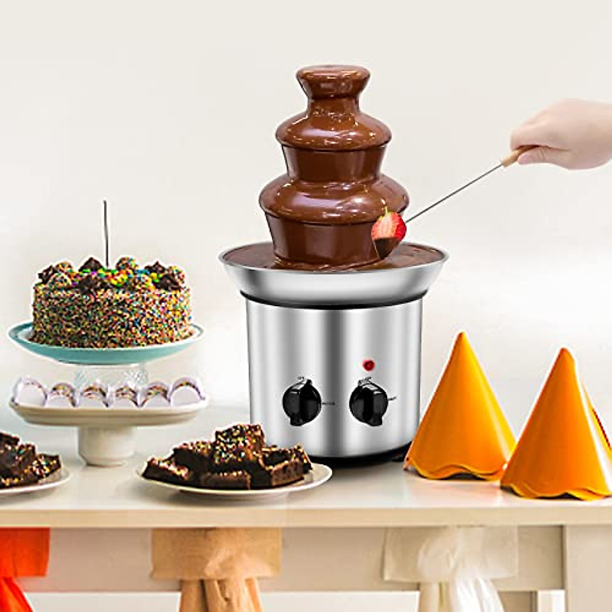 Outamateur 32-Ounce Chocolate Fondue Fountain,3-Tier Electric Chocolate Melting Machine with 6PCS Fondue Fork,Stainless Steel Party Fountain,Hot Chocolate Fountain Pot for Nacho Cheese,BBQ Sauce,Ranch,Liqueurs