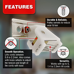 Amazing Drapery Hardware Large White Roman Shade Cord Lock with Dual Brass Wheels - Holds up to 5 Lift Cords, Suitable for Roman and Pleated Shades - 4-Pack