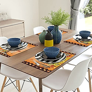 Thanksgiving Placemats Set of 6, Fall Pumpkin Sunflower Heat Resistant Dining Table Placemats, Autumn Leaf Macrame Square Washable Wipeable Linen Fabric Cloth Place Mats for Holiday Kitchen Decor