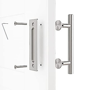 WINSOON 12" Sliding Barn Door Handles Brushed Nickel with Flush Finger Pull Hardware Solid Stainless Steel Double-Sided Design Suitable for Modern Barn Door/Gate/Garages/Cabinet