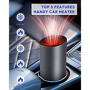 Car Heater Defroster- Portable Car Space Heater, Windshield Defroster Defogger, Heating and Cooling Fan with 12V 150W Thermostat, 3-Outlet USB Plug in Cigarette Lighter for Car SUV Truck