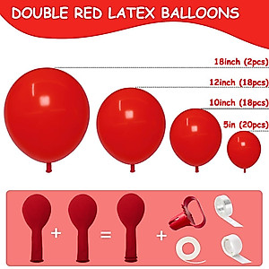 Red Balloons Double Stuffed Red Balloons Different Sizes Latex Ruby Red Balloon Garland Matte Premium Red Balloon Arch Kit for Birthday Wedding Baby Shower Mother's Day Christmas Party decorations