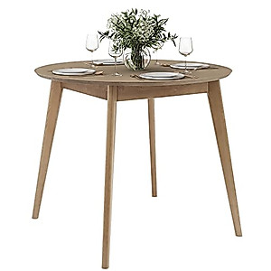 DAIVA CASA Orion 37 inch Round Wooden Dining Table Birch Circle Dinner Table Solid Wood Kitchen & Dining Room Tables/Scandinavian Furniture Mid Century Modern Table Brown Small Dining Room Table