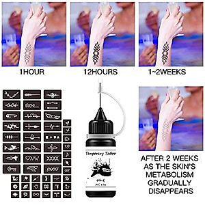 Brown Temporary Tattoo Kit, 4 Bottles Temporary Tattoo Ink with 84 Adhesive Tattoo Stencils, Body Tattoo Markers DIY Tattoos Temp for Men Women