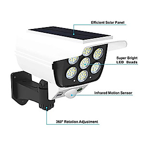 Outdoor Motion Sensor Solar Lights 2000 Lumens 77 LEDs Spotlight With Remote Controller FloodLights Outdoor IP66 Waterproof, Wireless Dummy Decoy Fake Security Camera for Porch Garden Patio Driveway