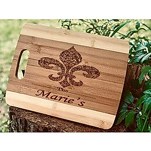 Personalized, engraved Fleur de lis decorative Bamboo chopping board