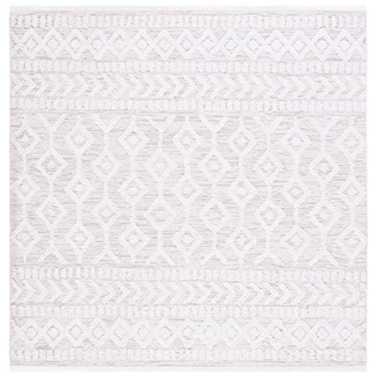 Safavieh Augustine Collection 6'4" x 6'4"Square Ivory/Beige AGT756A Moroccan Boho Rustic Fringe Area Rug