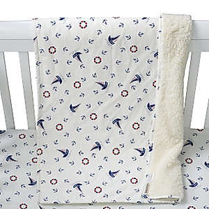 Brandream Baby Crib Bedding Set for Boys Coastal Ocean Anchor Nautical Boys Nursery Bedding Set with 2 Packs Crib Sheets, White & Navy Blue, 4 Pieces Sail Away Theme