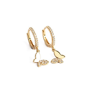 Cute Butterfly Small CZ Cartilage Hoop Earrings With Tiny Charm Dangle Drop for Women Girls S925 Sterling Silver Dainty Fashion Huggie Hoops Hypoallergenic Jewelry Gifts for Daughter Sister Bff (Gold)