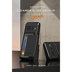 VRS DESIGN Damda Glide Pro Phone Case for Pixel 7 Pro, Sturdy Semi Auto Wallet [4 Cards] Case Compatible for Pixel 7 Pro Case (2022) (Groove Metal Black)