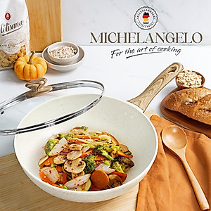 MICHELANGELO 12 Inch Wok Pan with Lid - Woks & Stir-Fry Pans Nonstick Wok with Lid, Stir Fry Pan with Cool-Touch Handle, Induction Wok Set with Stainless Steamer & Fryer Basket