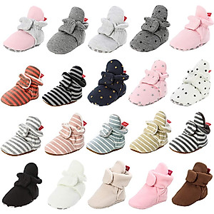 HsdsBebe Unisex Newborn Baby Cotton Booties Non-Slip Sole for Toddler Boys Girls Infant Winter Warm Fleece Cozy Socks Shoes(0-6 months)
