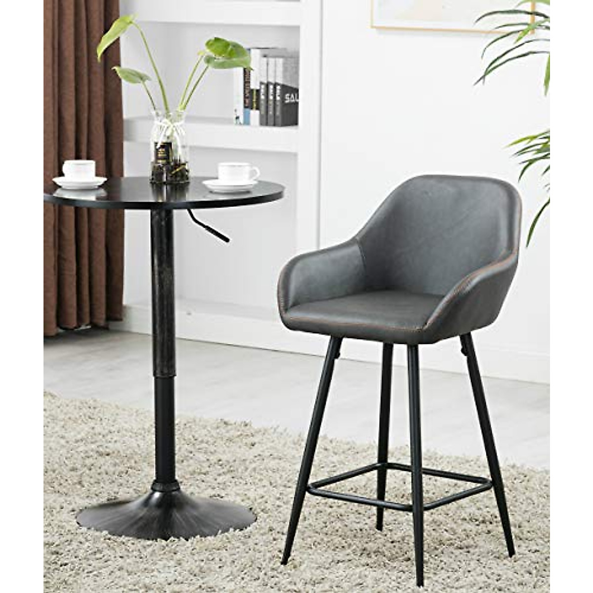 BTEXPERT 25 inch Bucket Upholstered Dark Gray Accent Dining Bar Chair Set of 2, 5091m Vintage Gray Stools (2) (5091M-2)