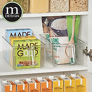 mDesign Plastic Kitchen Pantry Cabinet Refrigerator Food Storage Organizer Bin Holder with Handle - for Organizing Individual Packets, Snacks Food, Produce, Pasta - 2 Pack, Large, Clear