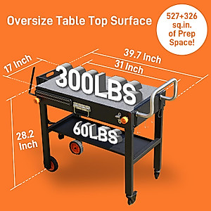 Outdoor Portable Grill Table stand - Folding Prep Stand for 17" or 22" Blackstone Griddle, Large Space blackstone Table with Wheels, Pizza Oven Cart for Ninja, Patio Grilling Backyard BBQ Grill Cart.