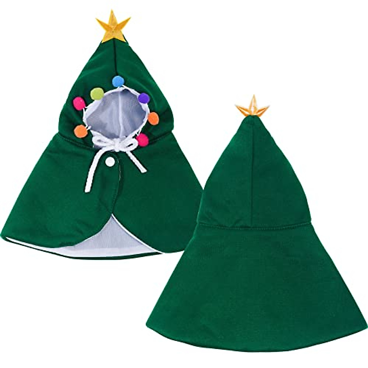 Lystaii Pet Christmas Costume Cloak Cat Santa Cape with Santa Hat Star and Pompoms Accesories Puppy Dog Xmas Party Cosplay Dress Velvet Winter Warmer for Dog Cats (Large, Green)