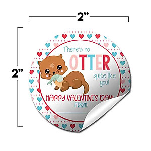Cute Otter Themed Valentine Party Favor Sticker Labels for Kids, 40 2" Party Circle Stickers by AmandaCreation, Great for Classroom Valentines, Envelope Seals, Gifts & Treats